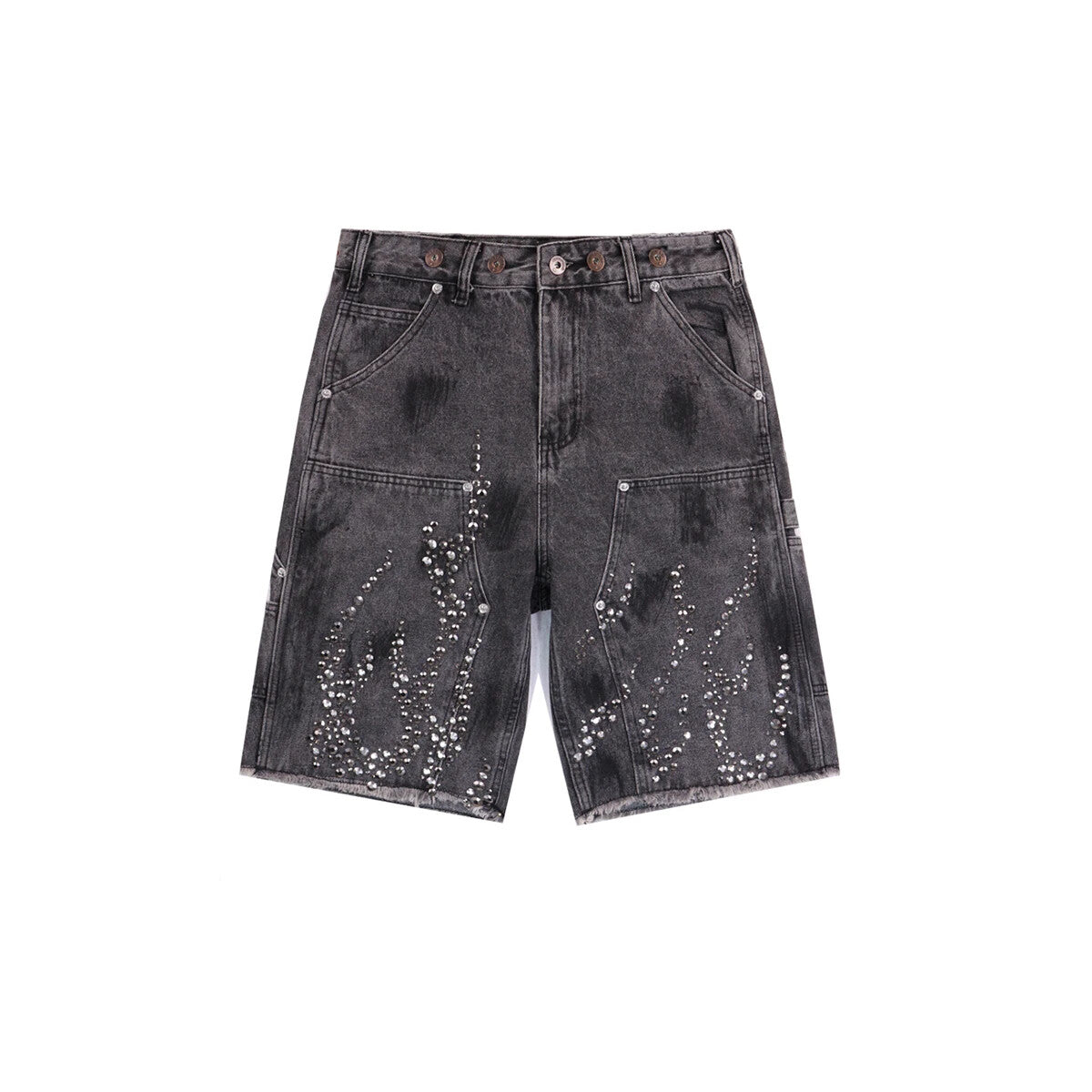 HELLSTAR FLAME RHINESTONE SHORT GREY – KITSUNE HYPE DEPT