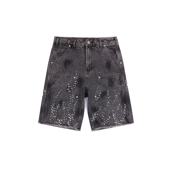 HELLSTAR FLAME RHINESTONE SHORT GREY – KITSUNE HYPE DEPT
